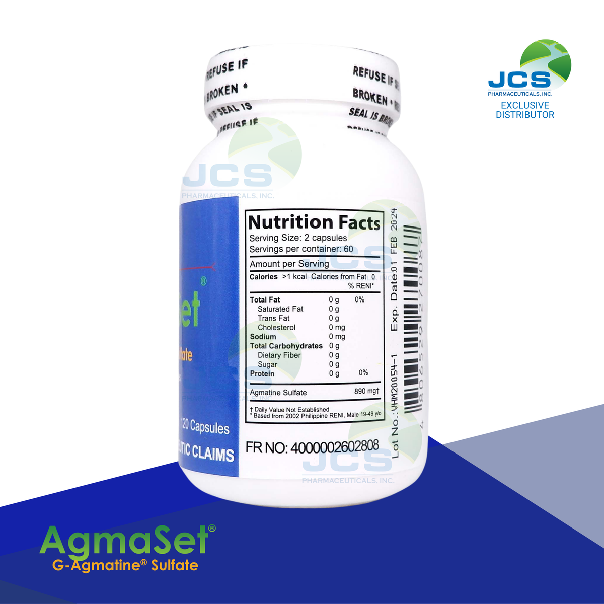 AgmaSet G-Agmatine Sulfate 120 Capsules – JCS Pharmaceuticals